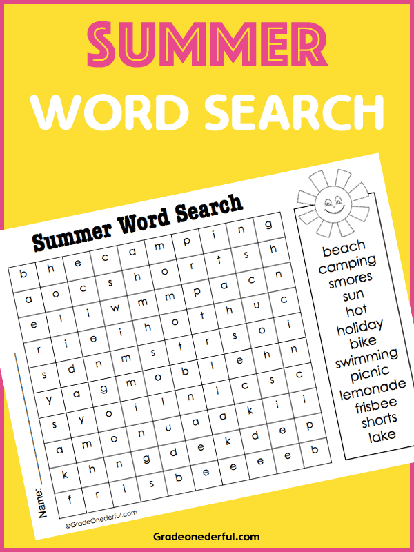 Free Summer Word Search Grade Onederful