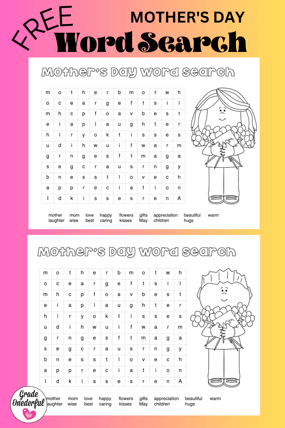 Mother's Day Word Search » Grade Onederful