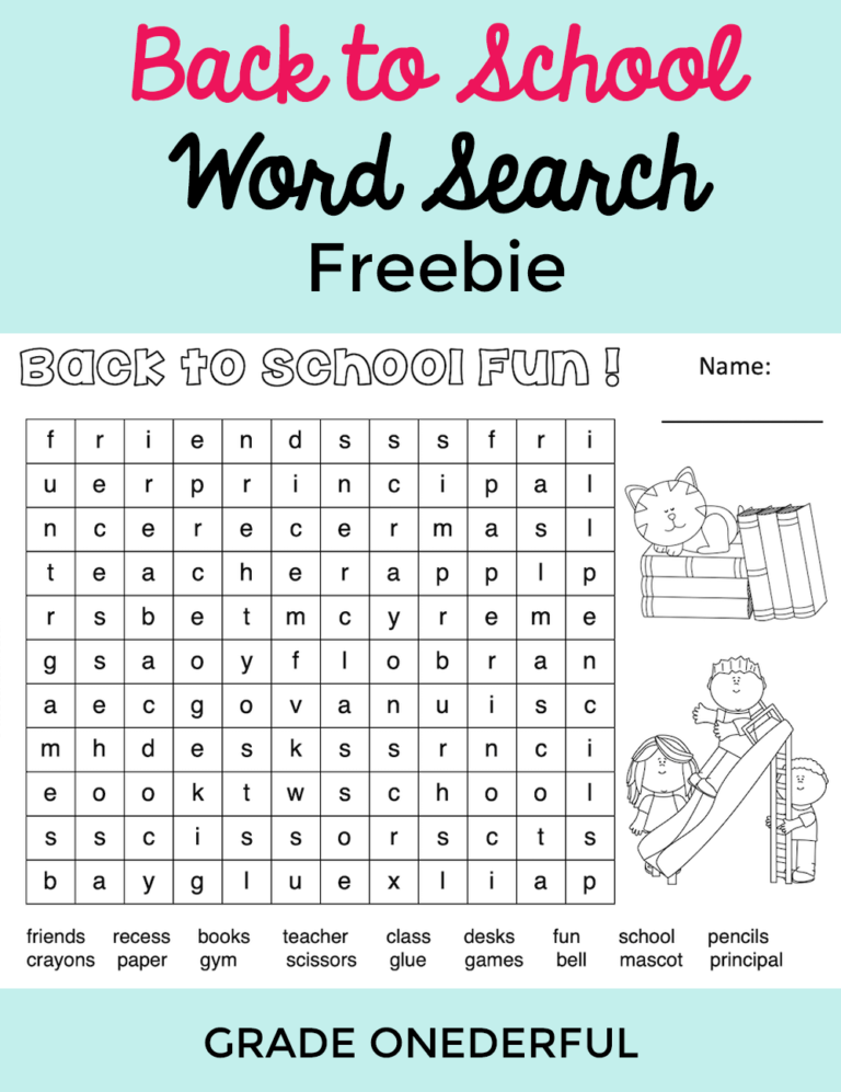 Free Back to School Word Search » Grade Onederful